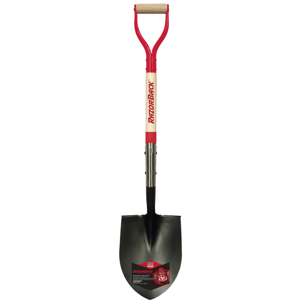 Razer Back Round Point Shovel w Wood Handle and Steel D Grip