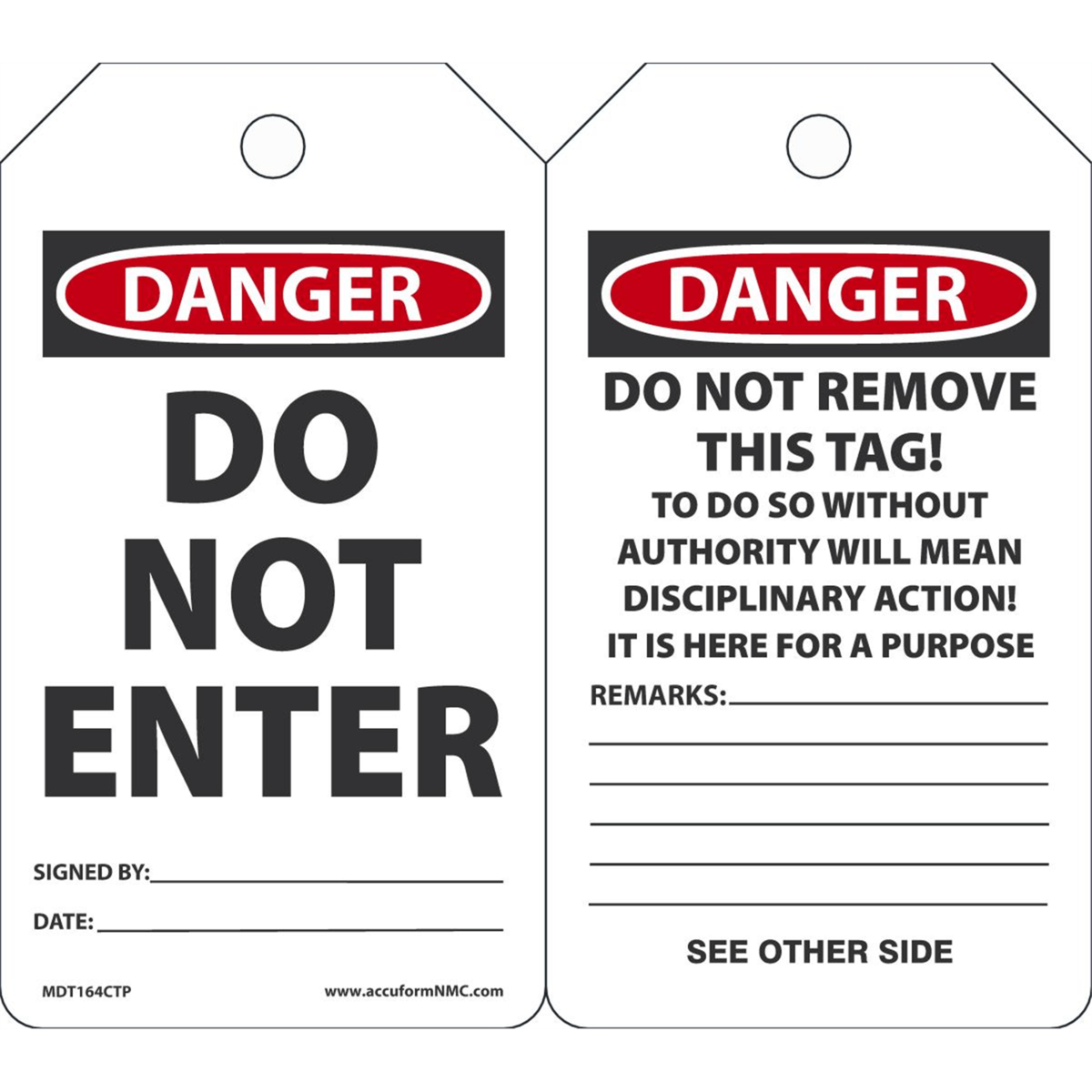 ACCUFORM NMC DANGER DO NOT ENTER SAFETY TAG