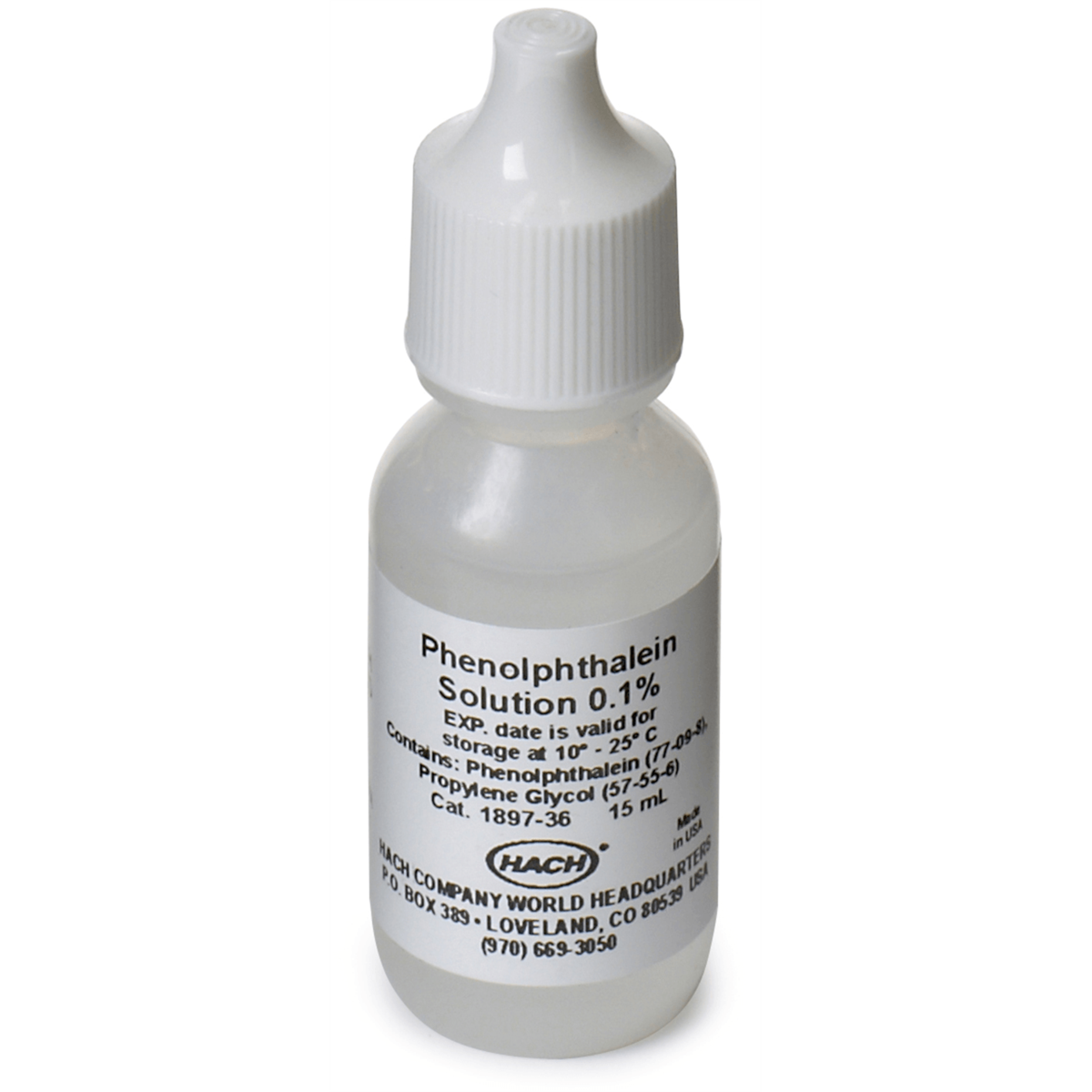 Hach Phenolphthalein Indicator Solution, 1 g/L, 15 mL, 189736 Hach Phenolphthalein Indicator Solution, 1 g/L, 15 mL, 189736