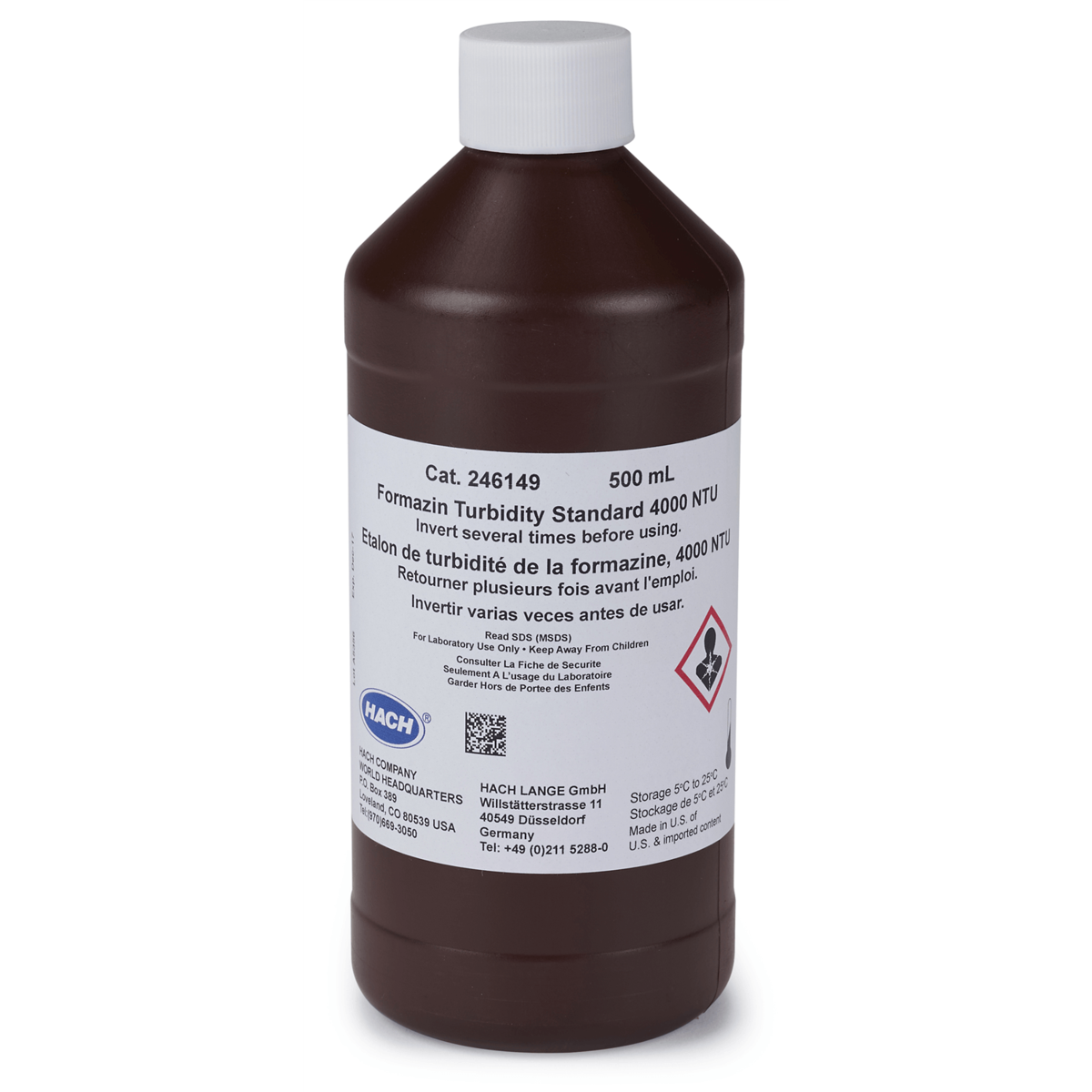 Hach Formazin Turbidity Standard, 4000 NTU, 500 mL, 246149 Hach Formazin Turbidity Standard, 4000 NTU, 500 mL, 246149