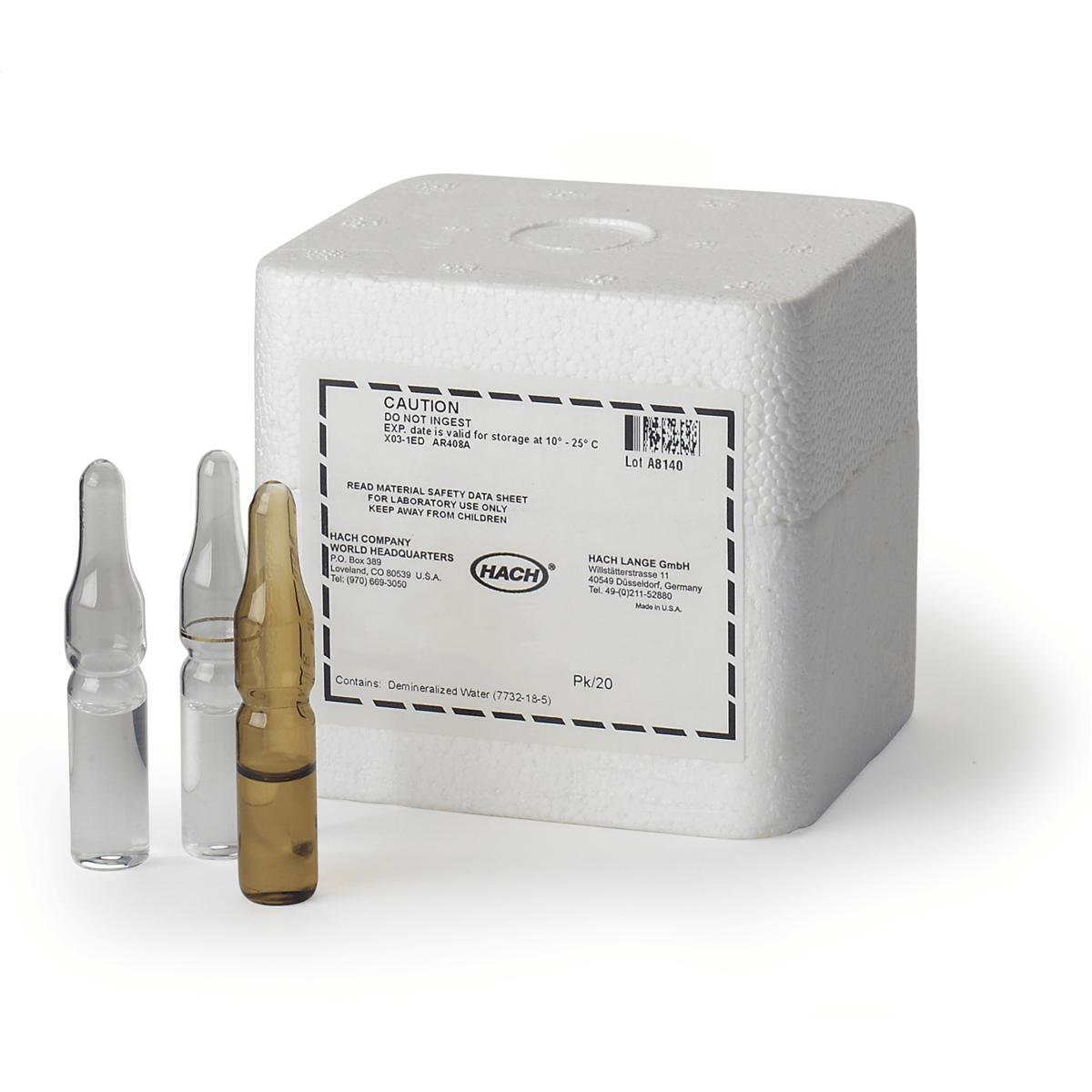 Hach DPD Chlorine Indicator Solution Ampules, ULR, pk/20, 2493220