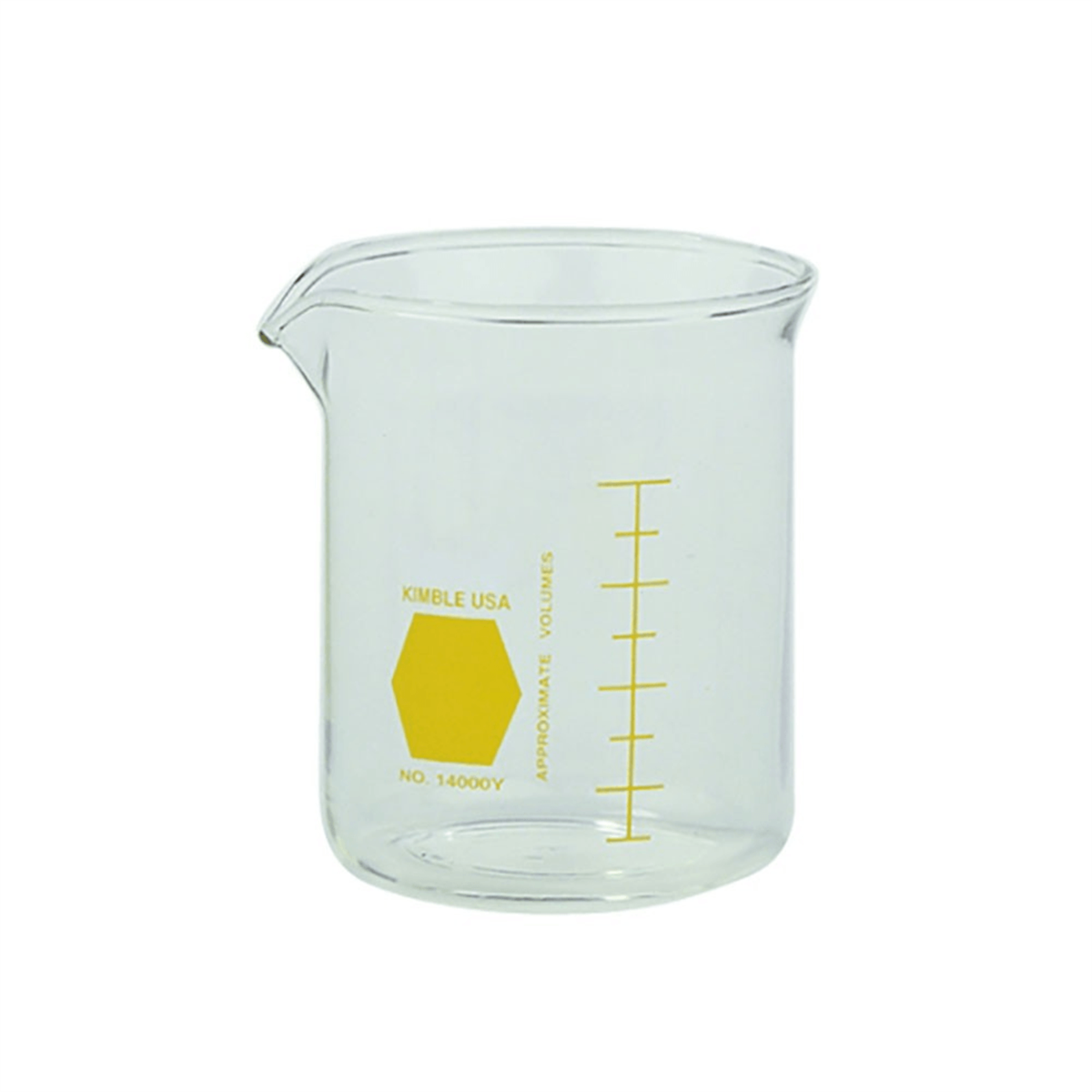 Kimble® KIMAX® Low Form Griffin “Colorware” Glass Beaker, Yellow, 600 mL, 14000Y-600