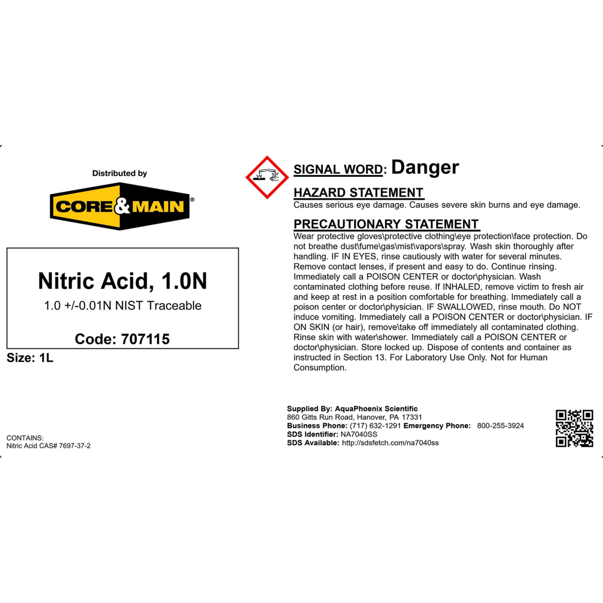 Core & Main Nitric Acid, 1.0N, 1 L